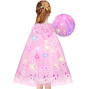 Peach Girls Princess Costume Adult,Super Bros Princess Toys Light UP Cape Set for Kids Cosplay Halloween Dress Up Clothes for Little Girls Accessory