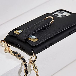 Vaultskin Victoria iPhone 13 Leather Wallet Case and Card Holder, Crossbody Strap Purse for Women (Black - Leather Strap, iPhone 13)