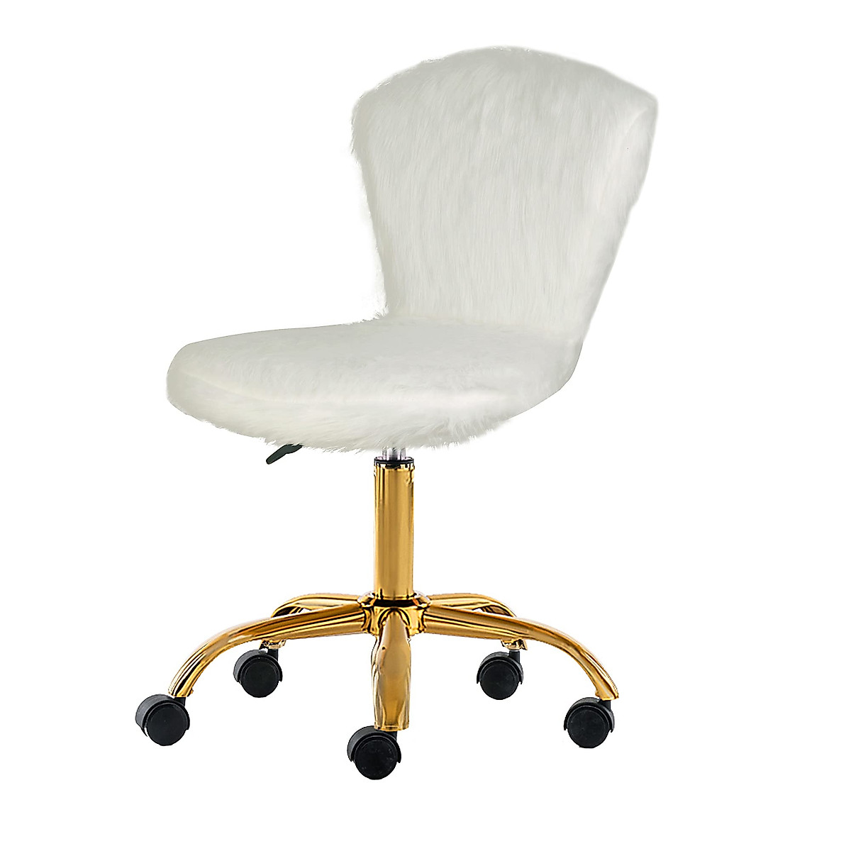 GIA Mid-Back Adjustable Swivel Vanity Chair, Faux Fur White