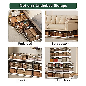 Under Bed Storage, 2 Packs Closet Organizer System, Underbed Storage with Wheels,7.9'' High Folding Blanket Storage, Laundry Room Organization, Closet Organizer with Lids,Stackable Clothing Storage