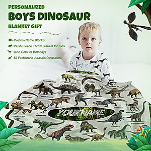 Personalized Dinosaur Blanket for Boys, Jurassic Dinosaurs Gifts Blankets for Kids, Custom Blanket with Name, Super Soft Dino Throw Blanket for Dinosaur Lover, Bed, Sofa, Birthday, Christmas-40x50in