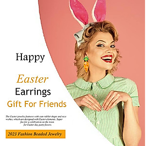 Beaded Easter Earrings for Women Dangling Cute Rabbit Egg Earrings Easter Gifts for Women Friends (Radish)