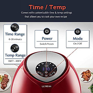 Ultrean Large Air Fryer 8.5 Quart, Electric Hot Airfryer XL Oven Oilless Cooker with 7 Presets, LCD Digital Touch Screen and Nonstick Detachable Basket, UL Certified, Cook Book, 1700W (Red)