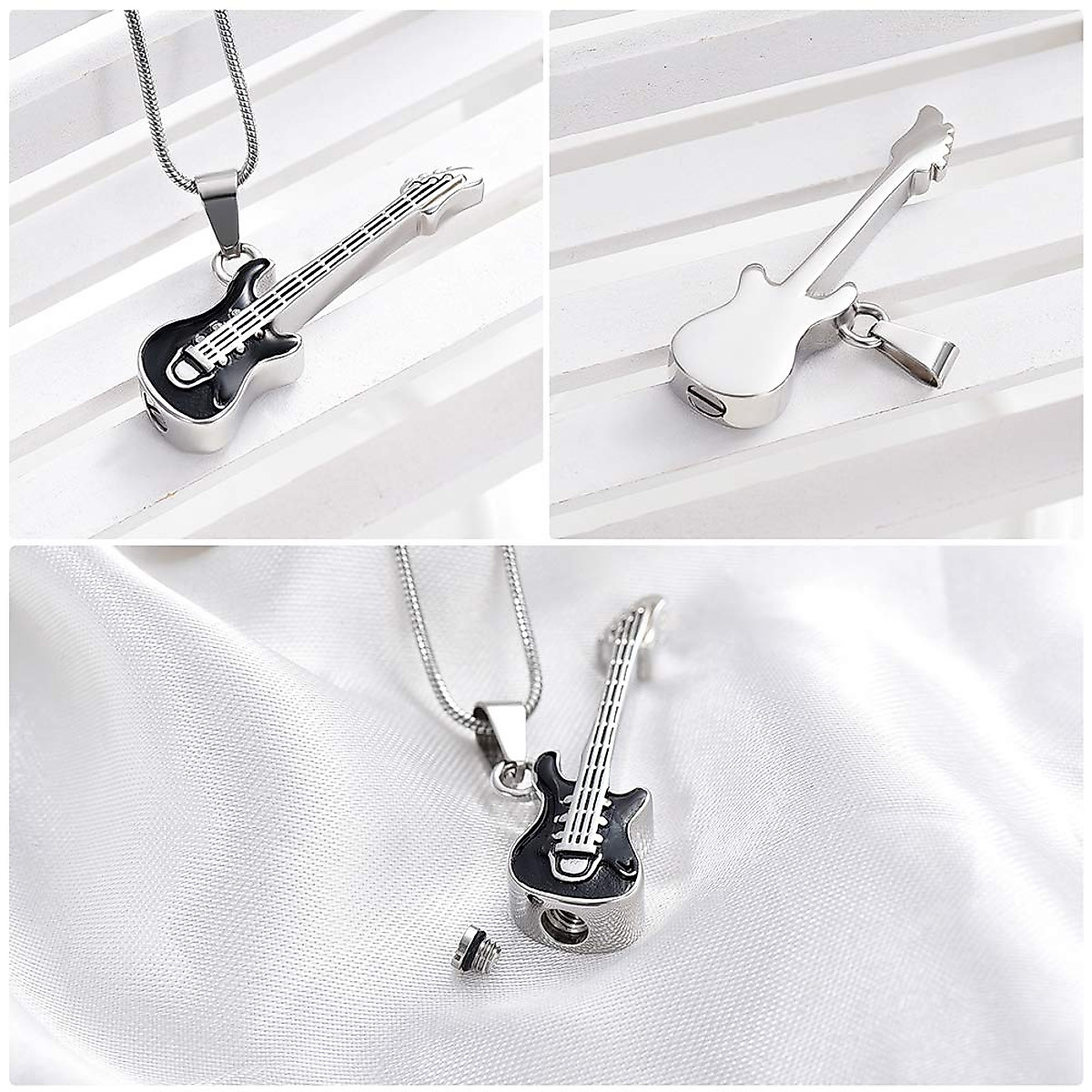memorial jewelry Musical Instrument Cremation Necklace for Women&Men Guitar Urn Necklace for Ashes