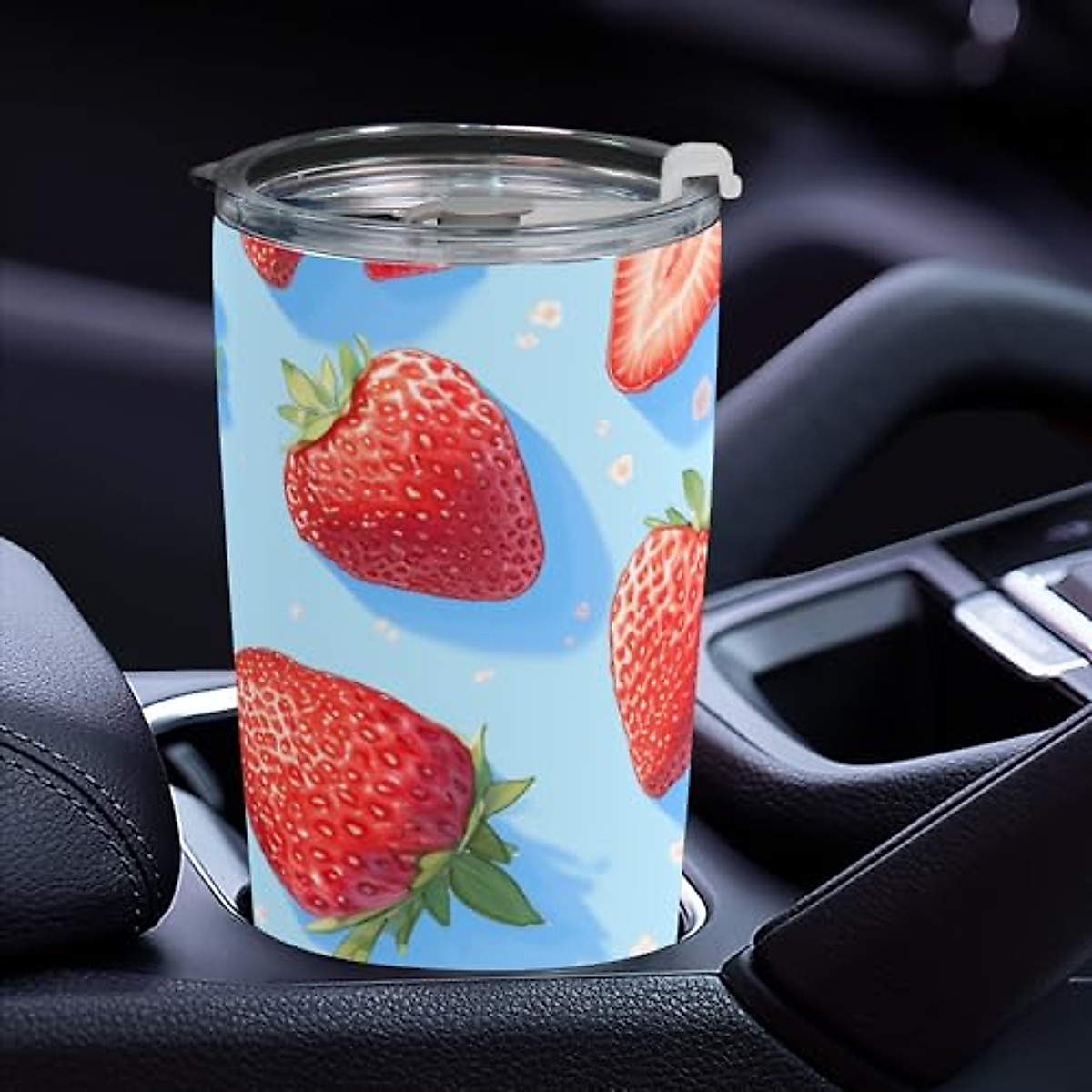 QWEUIOP 20oz Insulated Travel Coffee Mug Fruits Strawberry Pattern Stainless Steel Tumbler with Lid Double Wall Vacuum Coffee Cup For Hot and Cold Drinks14578