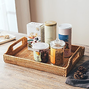 Hand-Woven Rattan Serving Tray with Handles for Breakfast, Drinks, Snack for Dining/Coffee Table (17 inch (43 cm), Rectangular)