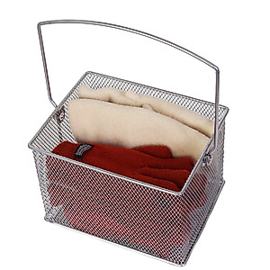 YBM Home Rectangle Mesh Silver Condiment Caddy, Kitchen Supply, Utensil, Silverware Organizer Cutlery Holder Flatware Storage Napkin Holder Carrier (1)