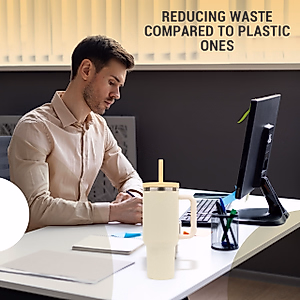 C&Y Company Tumbler With Straw and Handle 40oz, 40oz Tumbler With Silicone Straw, Leakproof Lid, Spill Proof Lid, Insulation Double Wall Stainless Steel Tumbler With Handle (Cream Lemon)