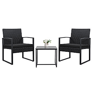 Devoko 3 Piece Patio Outdoor Furniture Set Wicker Table and Chairs Set for Balcony Porch Bistro