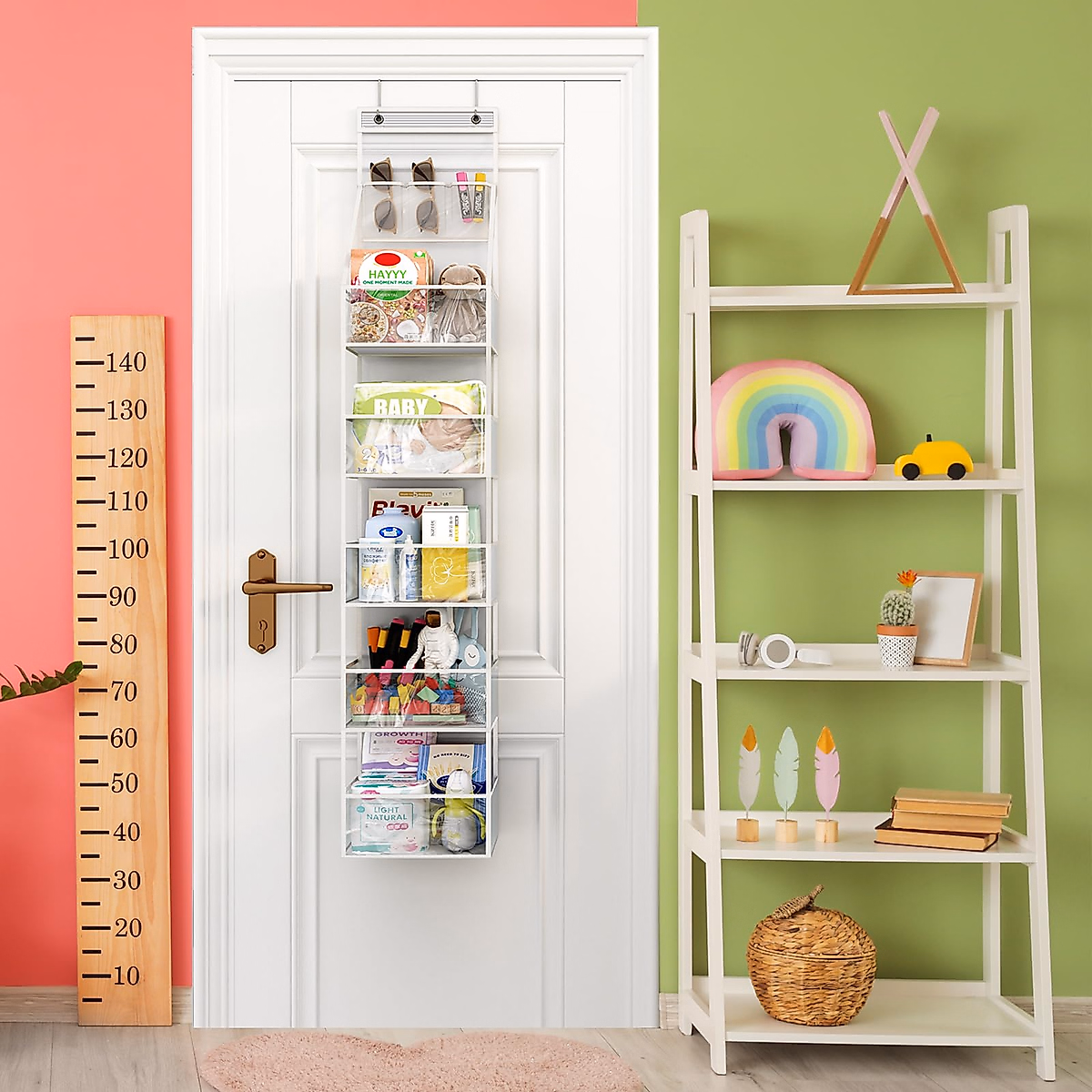 Fixwal 2 Pack 6-Shelf Over Door Hanging Pantry Organizer Hanging Storage with 3 Clear Plastic Pockets Behind The Door Storage Organizer for Closet Bedroom Bathroom (White)