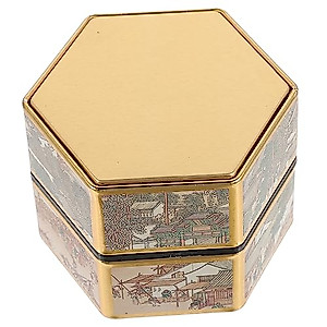 TEHAUX Metal Cookie Tin China Tea Set Round Container with Lid Green Tea Loose Leaf Small Kitchen Canisters Tea Tin Canister Tinplate Coffee Canister Tea Storage Organizer Tea Bag Holder