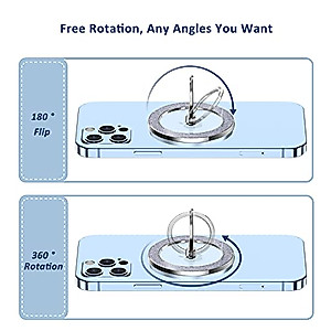 Magnetic Phone Ring Holder for MagSafe - Pikabo Magnetic Phone Grip, Phone Stand, Phone Finger Ring for iPhone MagSafe, Compatible with Wireless Charging. (Glitter Silver)