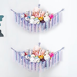 MIJAYENV 2 Pack Stuffed Animals Net or Hammock Plushie Net Stuffed Animal Hammock Corner Hanging Net for Stuffed Animals Storage Animal Hammock for Wall Corner of Nurseriy, Bedroom,