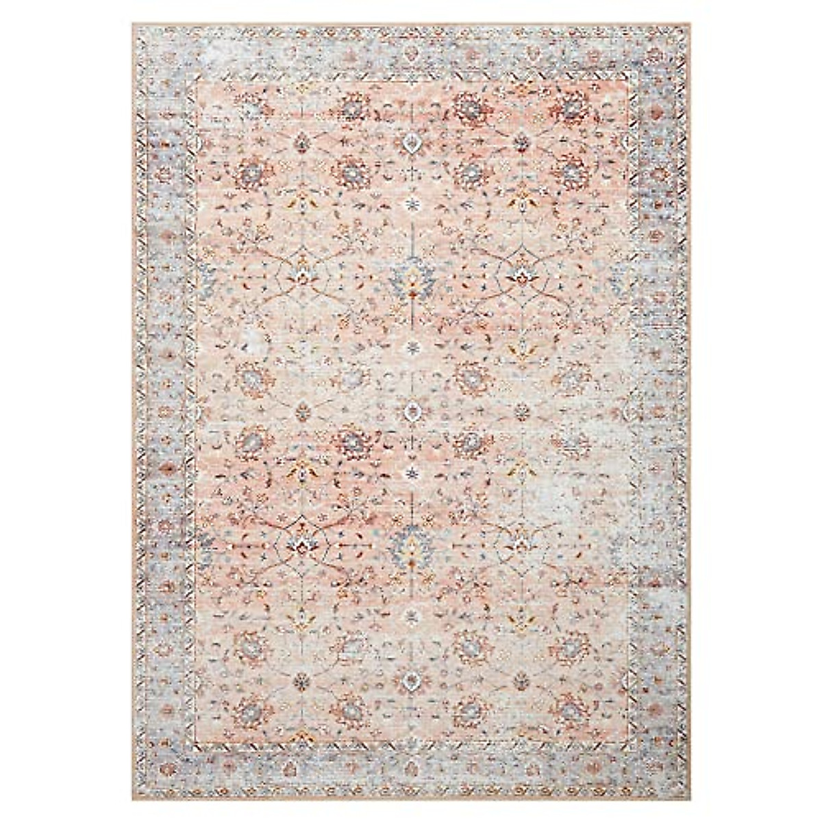 Fashionwu Vintage Rug 5x7 Area Rug for Bedroom Machine Washable Rug Aesthetic Rug Non-Shedding Anti-Slip Rug Carpet Office Rug Patio Rug Dining Room Rug 5 x 7 Large Rug, Blush