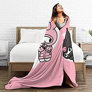 Kuromi and My Melody Flannel Throw Blanket Fringe Lightweight Cozy Ultra Soft Couch Bed Sofa Chair for Kids Boys Girls Adults 50"X40"