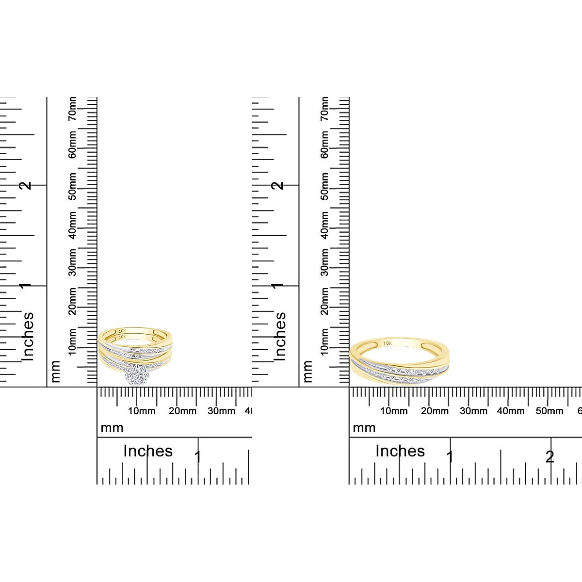 Jewel Zone US Round Cut White Cubic Zirconia Engagement & Wedding Trio Band Ring Set in 10k Solid Gold (0.38 Cttw)