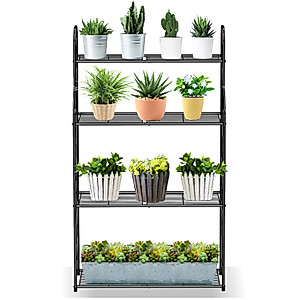 Kufutee 4 Tier Plant Stand Rack Indoor Outdoor Multiple Holder Shelf,Black