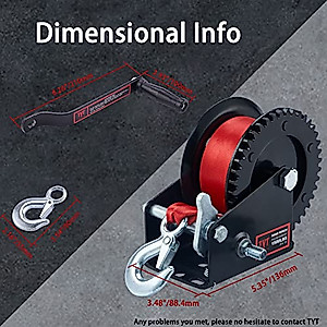 TYT 1500LB Boat Trailer Strap Winch with 8M Red Strap, Sturdy Long-Lasting Gear Hand Crank Winch, Operated Two Way Ratchet Manual Winches for Towing Pulley Boat Trailer Truck RV Jet Ski Marine Winch