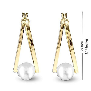 LeCalla 925 Sterling Silver Pearl Double Oval Hoop Earrings for Women