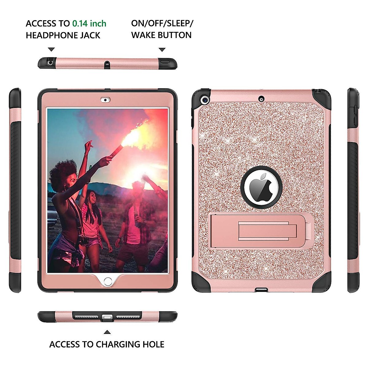 BENTOBEN case for iPad 9th / 8th/ 7th Generation 10.2 ( 2021/2020/2019) Glitter Sparkly 3 Layers Shockproof Kickstand Protective Tablet Cover, Rose Gold