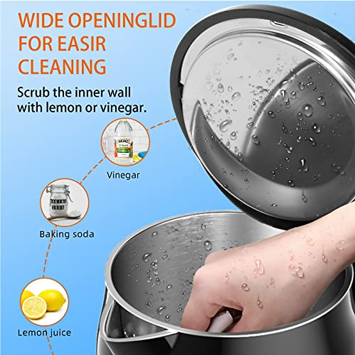 Electric Kettle 1.7L, Aylion 100% Stainless Steel Interior Double Wall Electric Tea Kettle, 1500W Fast Heating, Auto Shut-Off & Boil Dry Protection, BPA Free, LED Indicator, Black