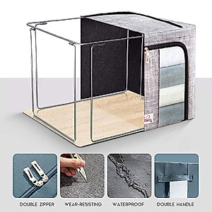 Blushbees® Oxford Fabric Collapsible Storage Boxes for Clothes/Quilts/Linen with Metal Supports (PACK OF 4 BOXES - LARGE SIZE 20×16×15 INCH)