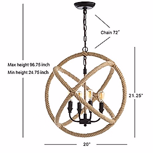 JONATHAN Y JYL9041A Soka 4-Light 20" Adjustable Globe Metal/Rope LED Pendant, Farmhouse, Coastal, Bohemian, Cottage, Industrial, Rustic, Transitional, Dining Room, Kitchen, Foyer, Black/Brown