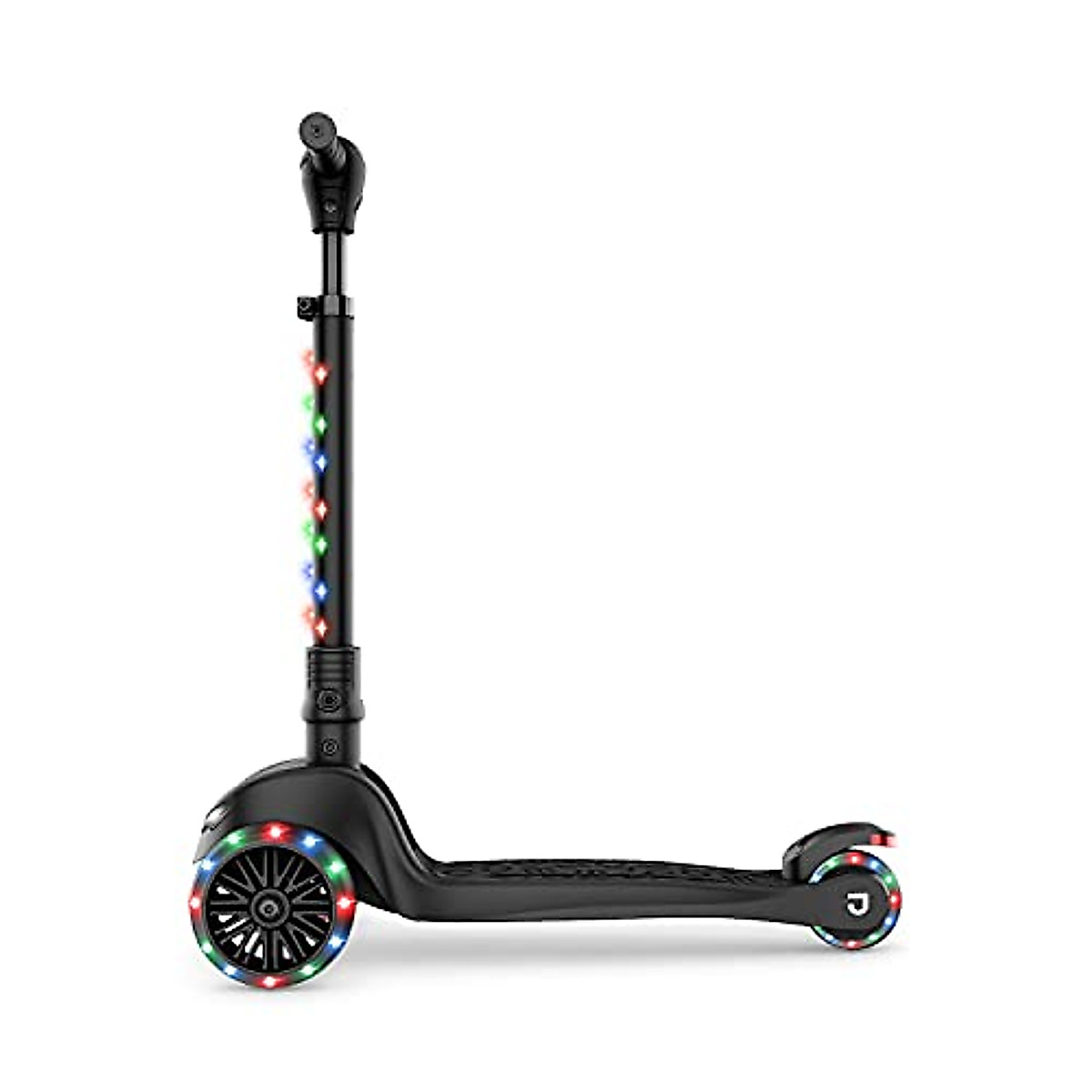 Jetson Scooters - Jupiter Mini 3 Wheel Kick Scooter (Black) - Collapsible Portable Kids Three Wheel Push Scooter - Lightweight Folding Design with High Visibility RGB Light Up LEDs on Stem and Wheels
