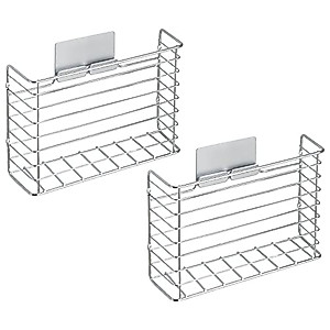 mDesign Metal Hanging Shelf-Adhesive Kitchen Storage Organizer Basket Bin - For Bags, Tin Foil, Wax Paper, Saran Wrap - Hardware Included, Solid Steel, 2 Pack - Chrome