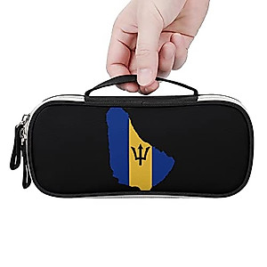 Barbados Flag Map PU Leather Pencil Pen Case Organizer Travel Makeup Handbag Portable Stationery Bag
