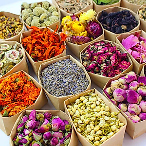 16 Bags Set Dried Flowers Artisan Dried Flower Kit - Candle Making Soap Making DIY Candel Flowers-,Lavender,Roseleaf,Pink Rose,Red Rose,Jasmine,Rose Petal and More