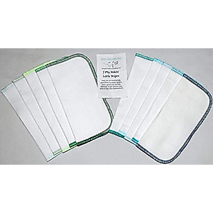 2 Ply 8x8 Inches White Cotton Birdseye Little Wipes Set of 10 Assorted Blues and Greens