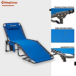 KingCamp Patio Chaise Lounge Chairs Reclining Folding Adjustable Outside with Pillow Lawn Pool Beach Sunbathing Camping Cot Outdoor, 74.8''x23.2''x14.5'', Cobalt Blue