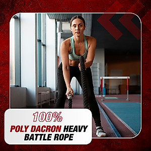 Pro Battle Ropes with Anchor Strap Kit and Exercise Poster – Upgraded Durable Protective Sleeve – 100% Poly Dacron Heavy Battle Rope for Strength Training, Cardio Fitness, CrossFit Rope (1.5” x 30 ft)