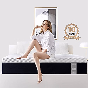 IYEE NATURE Queen Size Mattress, 10 Inch Cooling-Gel Memory Foam Mattress Bed in a Box, Supportive & Pressure Relief with Breathable Soft Fabric Cover, Medium Firm Feel,Black