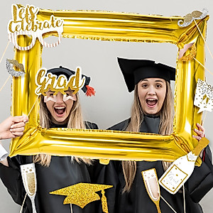Cheerland Champagne Theme Photo Props for Silver and Gold Grad Party Photo Booth Eye Glasses, Wine Bottle, Mustache, Lips Party Decoration for Photo Background