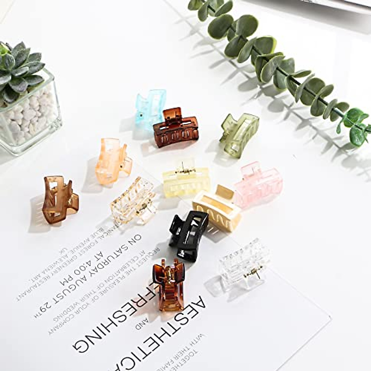 12 PCS Hair Claw Clips, Small Hair Clips for Women Girls, Mini Square Claw Clips, Rectangle Tiny Hair Jaw Clips, Non-slip Banana Clips Barrettes for Thin/ Medium Hair