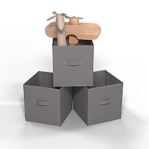 OKIBIG 11x11x11 Storage Cube Bins Set of 3 Foldable with Handles Grey