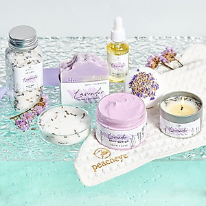 Peacoeye Gifts for Women Spa Lavender Bath Gift Baskets Mothers Day Gifts Relaxing Self Care Gift for Mom Her Sister Wife Auntie Home Bath Kit Care Package Birthday Friendship Gift Ideas