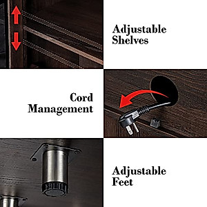 LUXOAK 59" Curved Fireplace TV Console, Entertainment Center Table with Open Shelves and Farmhouse Glass Door Media TV Cabinet Stand for TVs up to 65 Inches, Dark Walnut