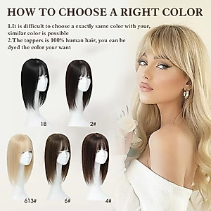 Aimeolyn 16 Inch Large Hair Base toppers for Women,Hair Toppers for women With Bangs 8x8inch,5 Clips Real Human Hair Toppers for thinng Hair