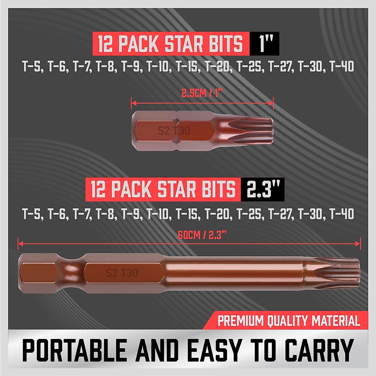 Tamper Proof Torx Screwdriver Bit Set - 24-Piece Star Bits Set, Torx Security Bit Set, 1-inch and 2.3-inch Long T5-T40 Temper Resistant Torx Bit Set