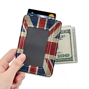 Linomo Thin leather Card Holder and Money Clip Vintage UK Flag Union Jack English England Wallet RFID Blocking for Men & Women