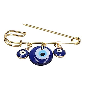 3pcs Evil Eye Stroller Pin for Baby Brooch Alloy, Clothing Pins 3 Blue Eye Pendants Golden Pin, Exquisite Multifunctional Safety Pins for Clothes Bag Scarf Decoration, Sewing Notions Supplies