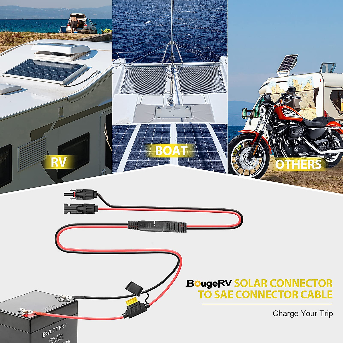 BougeRV Solar Connector to SAE Adapter (Solar to SAE (1 Pack))
