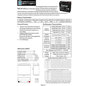 Mighty Max Battery 12V 18AH F2 Replacement Battery for DURA12-18F2