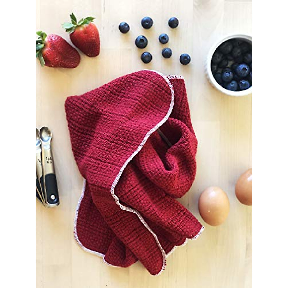 Great Useful Stuff Made in The USA 100% Cotton Kitchen Towels Ultra Soft Absorbent Quick Drying American Dish Towels, Set of 2, Large 24" x 15" Inches (Red and Natural)