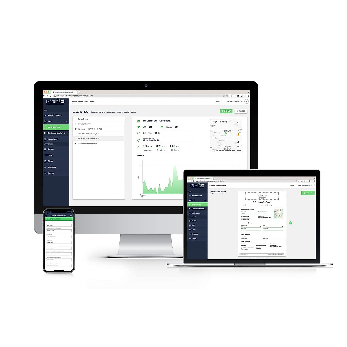 Ecosense RD200P RadonEye Pro, Certified Digital Radon Monitor for Professionals, Easy Report Generation, User Friendly App,Dashboard,Report All-in-One Package