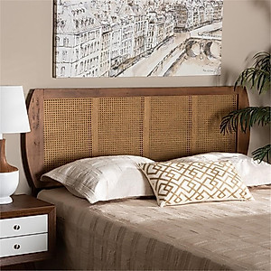 BOWERY HILL Mid-Century Rattan Queen Size Headboard in Walnut