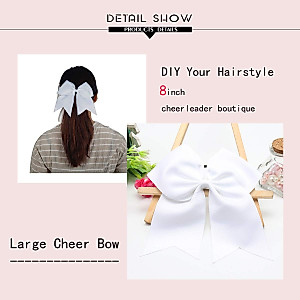 CN Large Cheer bow 8" Girls Ponytail Holders Jumbo Teams Cheerleaders Hair Bows Competition Sports Elastic Hair Ties Accessories (White)